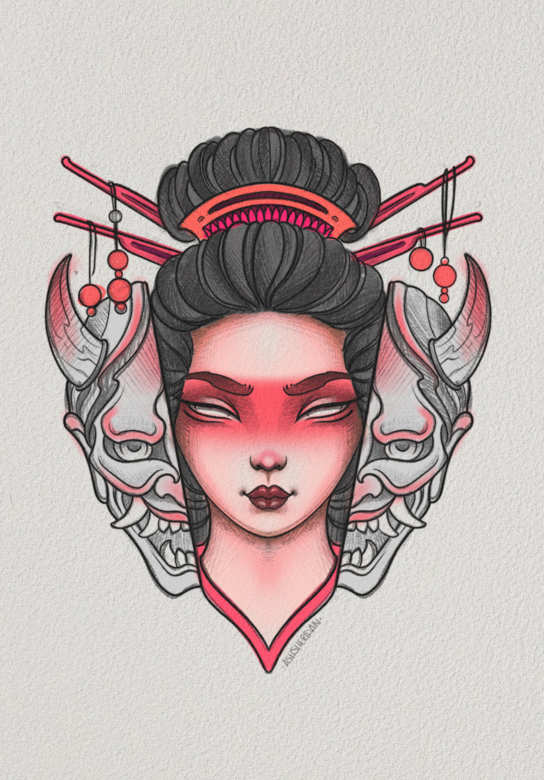 Geisha Mask Tattoo Design by Ash – theinkfactory