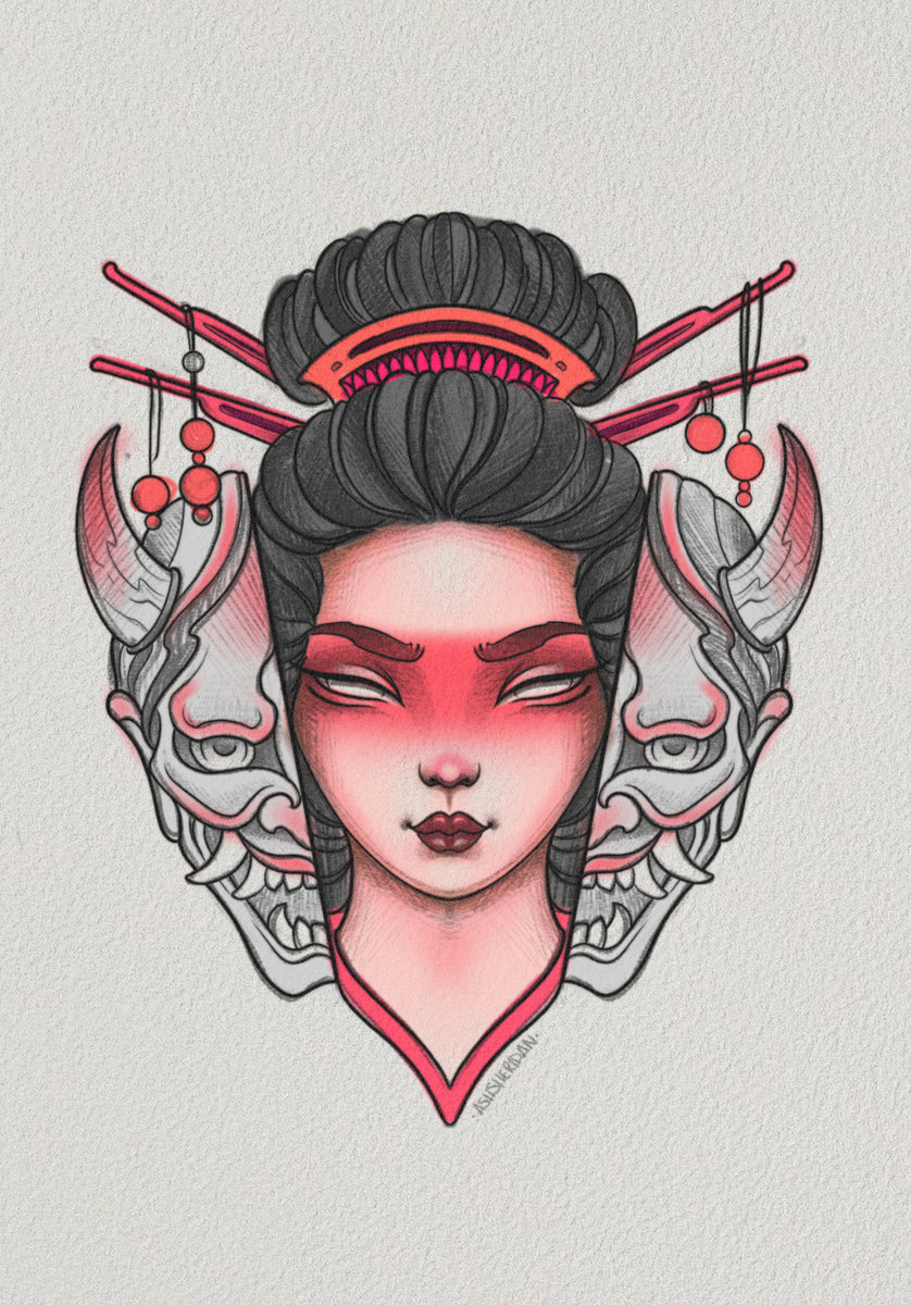 Geisha Mask Tattoo Design | Fierce Duality Flash by Ash Sheridan — The ...
